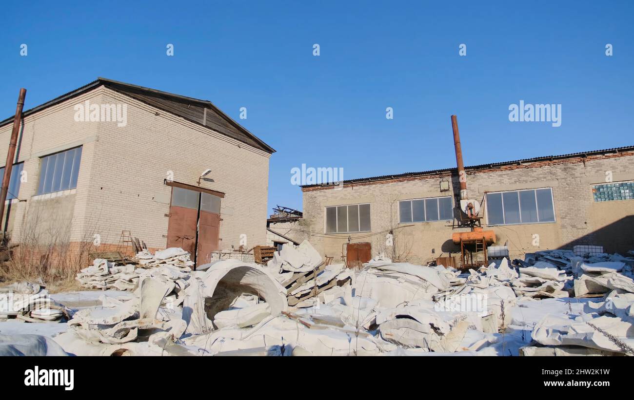 Lot of trash in abandoned factory. Stock footage. Pile of white trash ...