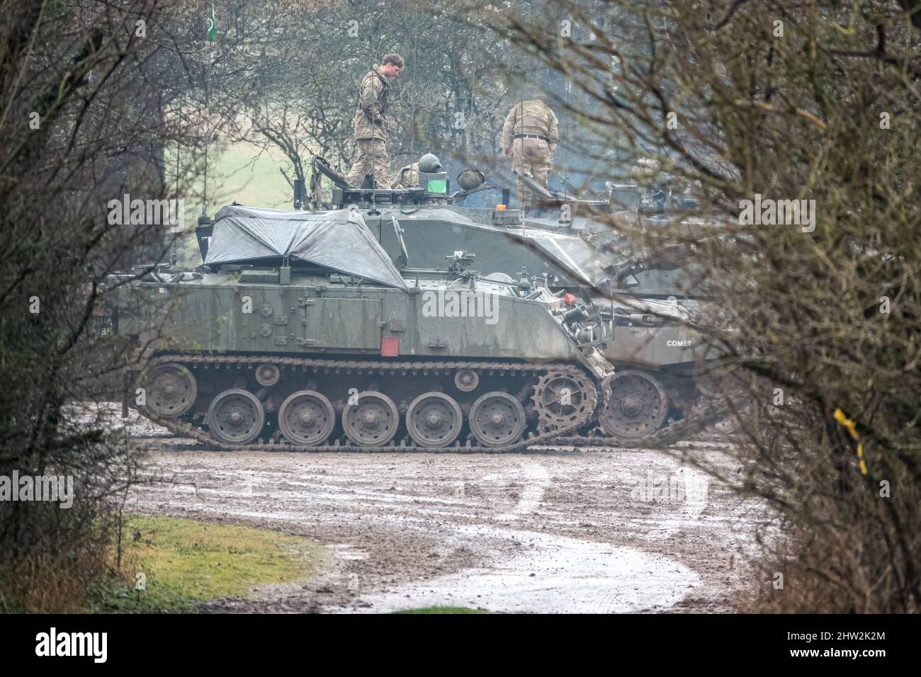a brigade of four british army challenger 2 main battle tanks parked on ...