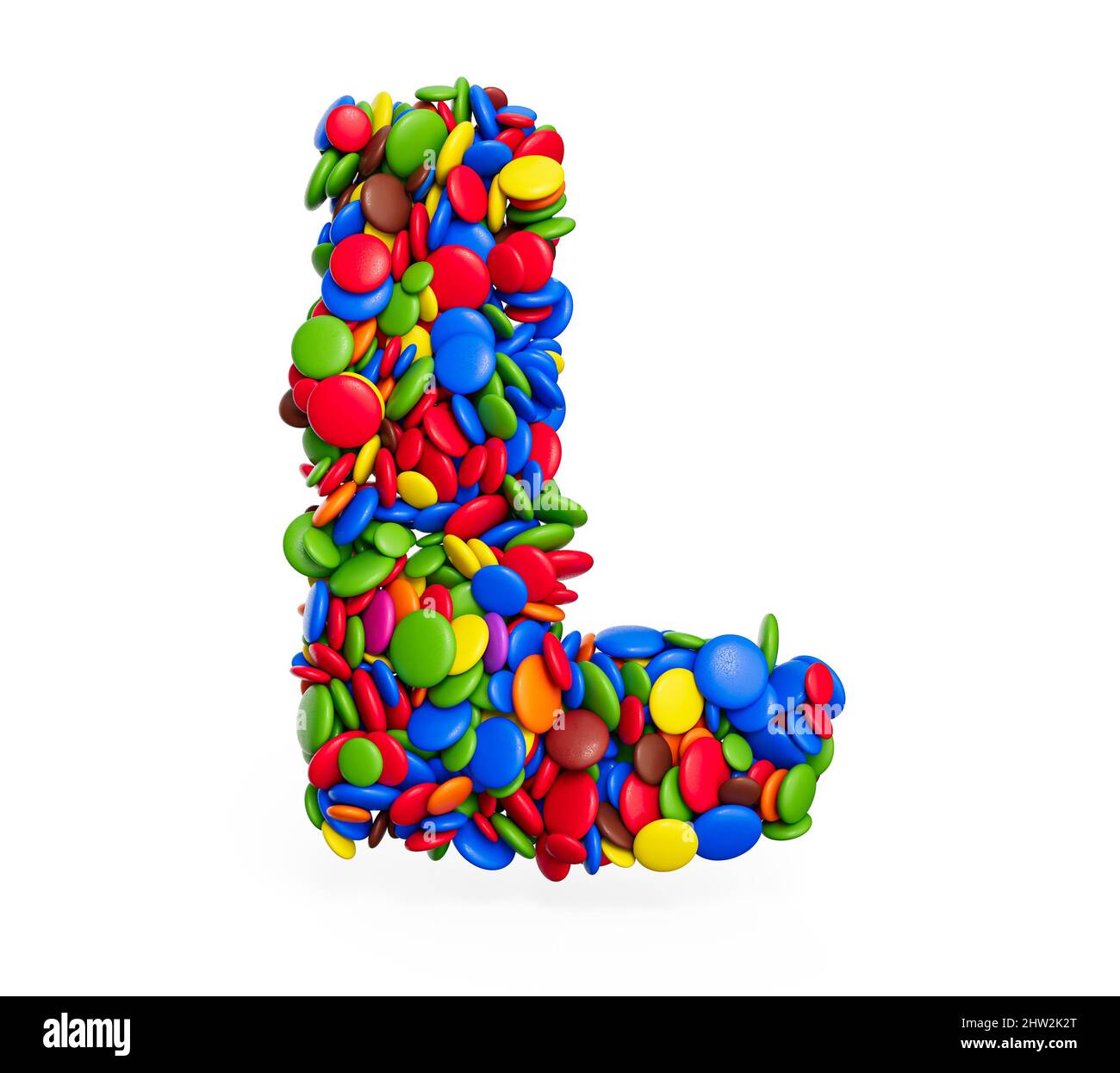 3D illustration of the letter L made of chocolate candies on the white ...