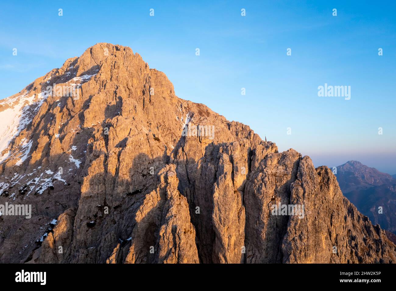 Aerial view of Grignetta (Grigna Meridionale) at sunset. Piani ...
