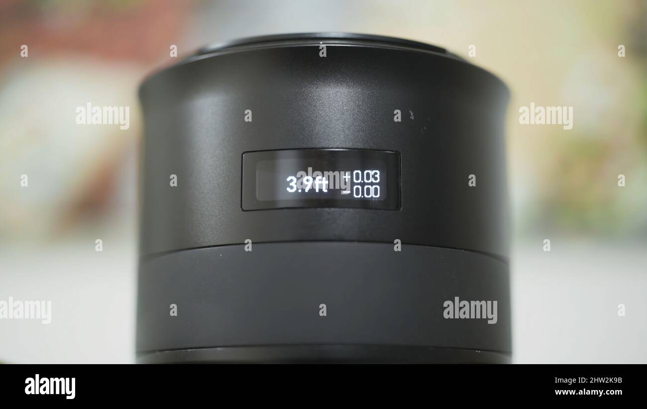 Close-up of modern electronic lens. Action. New generation of ...