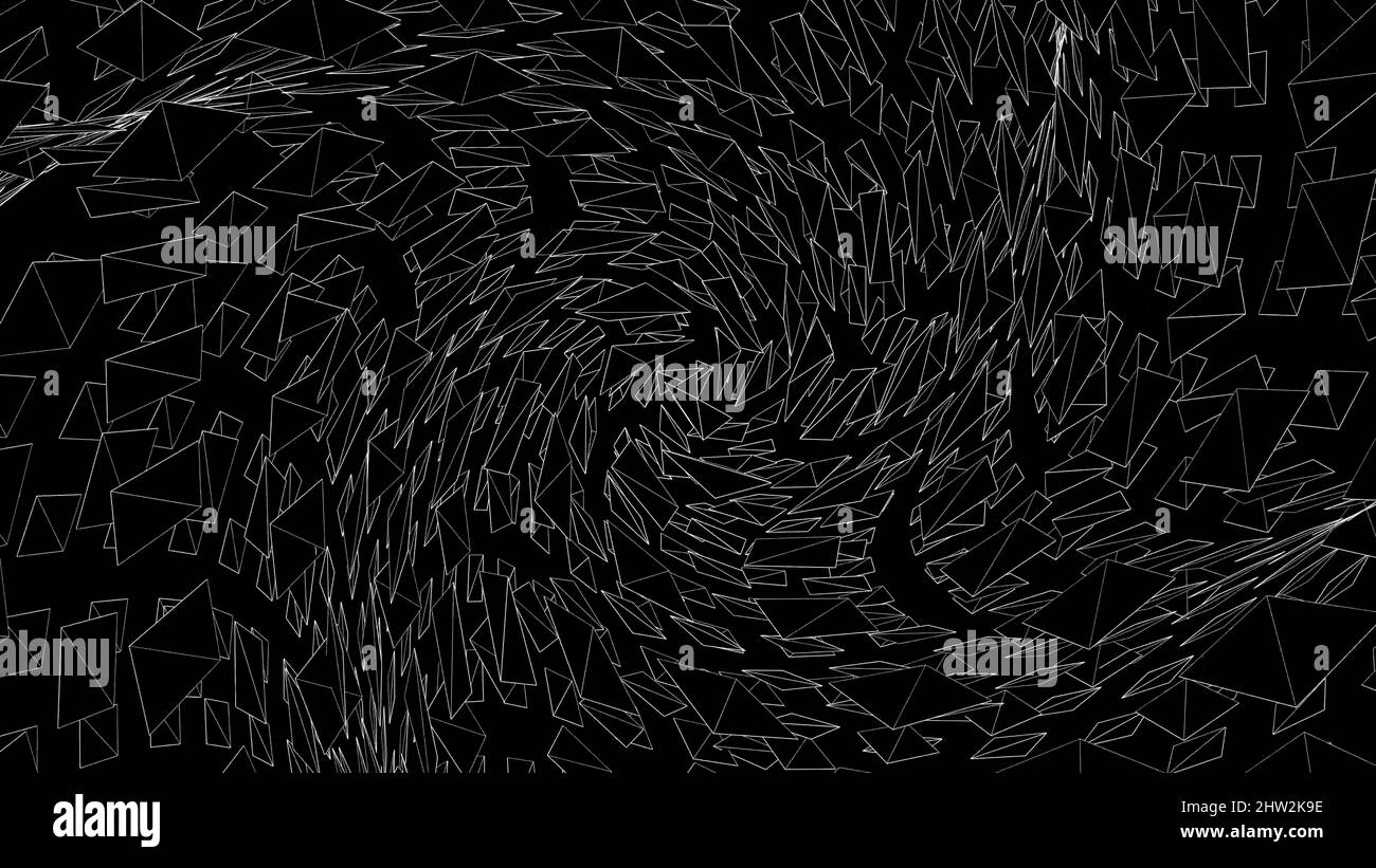 Abstract space of moving sharp triangles. Animation. Dark sharp ...