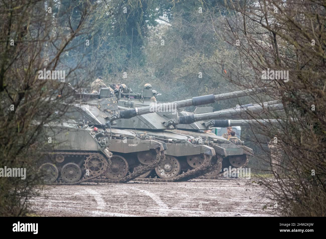 a brigade of four british army challenger 2 main battle tanks parked on ...