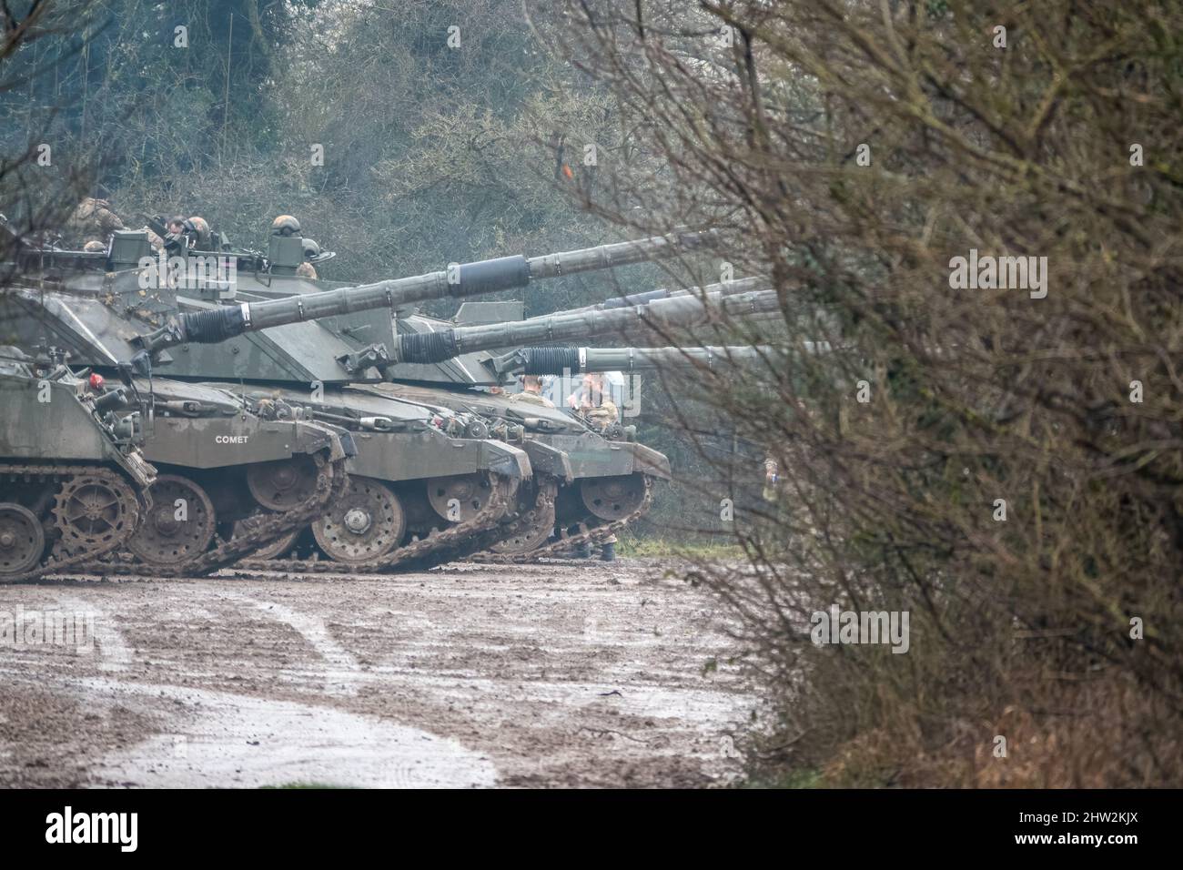 a brigade of four british army challenger 2 main battle tanks parked on ...
