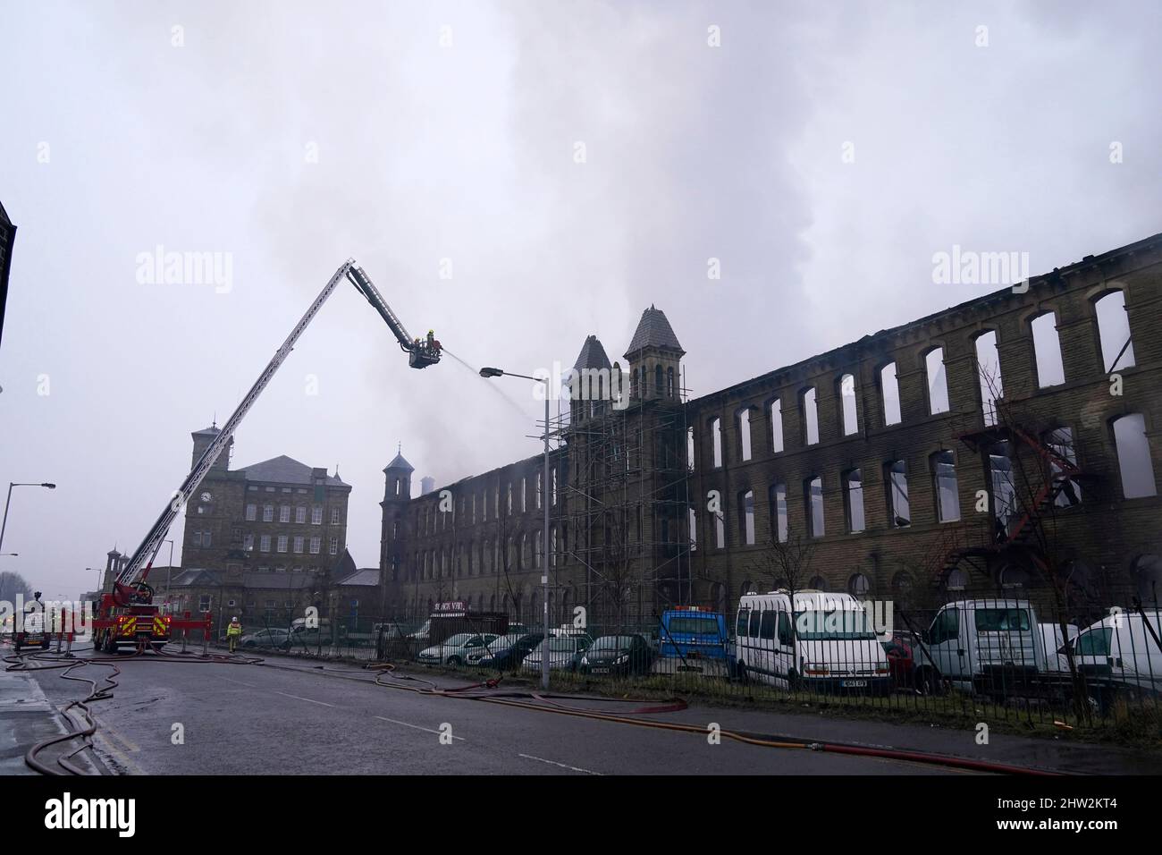 Firefighters tacking a blaze at Dalton Mills, Keighley, which used as a ...