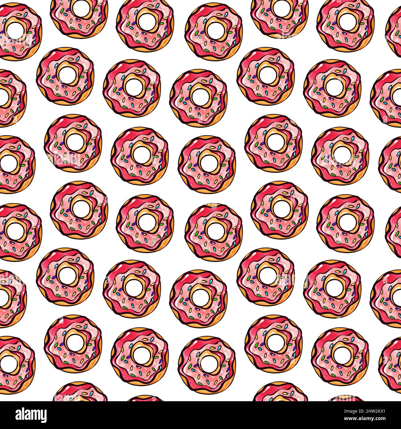 Seamless pattern of red donuts on a white isolated background ...