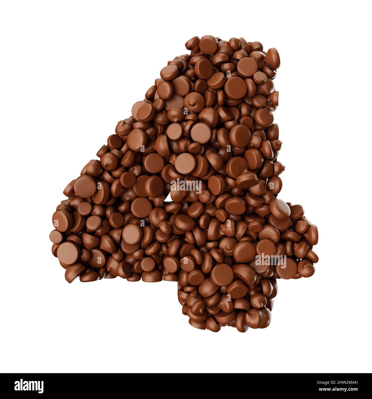 3D illustration of the number 4 made of chocolate candies on the white ...