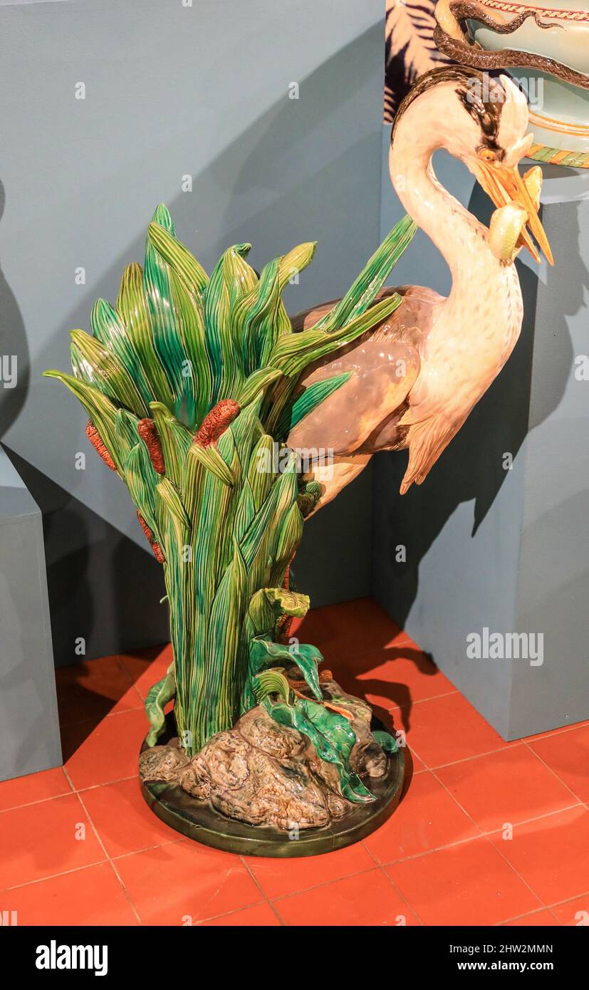 A Minton Pottery majolica figure of a Heron stick stand on display at ...