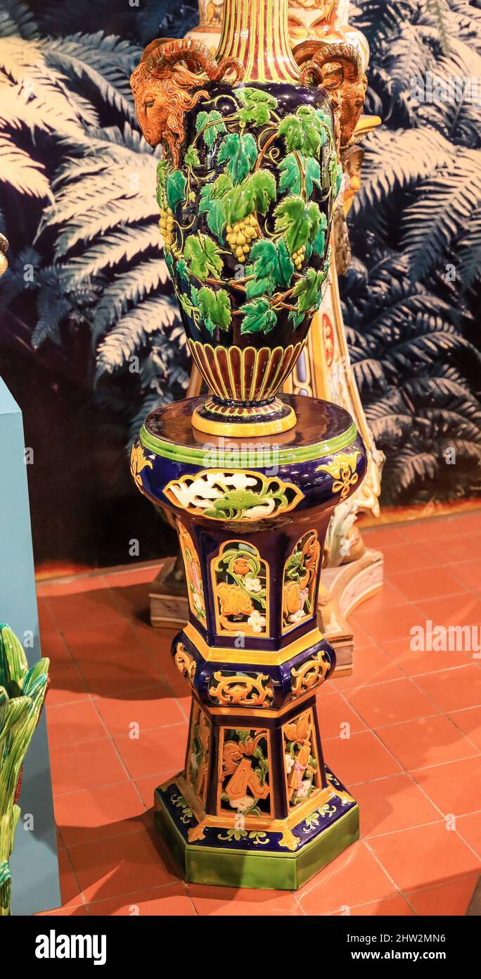 A Minton Pottery majolica vase on display at the Potteries Museum and ...