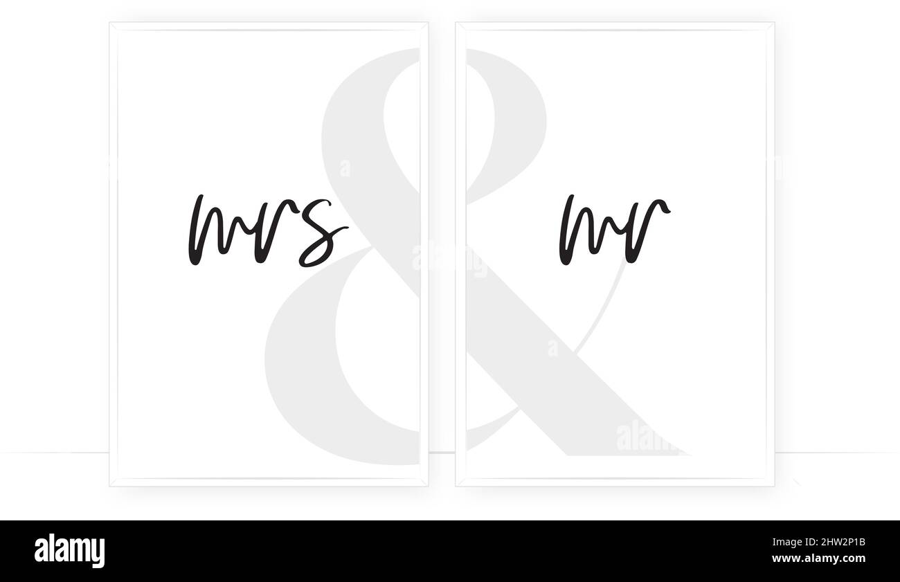 Mr and Mrs, vector. Couple wall art design. Scandinavian minimalist ...