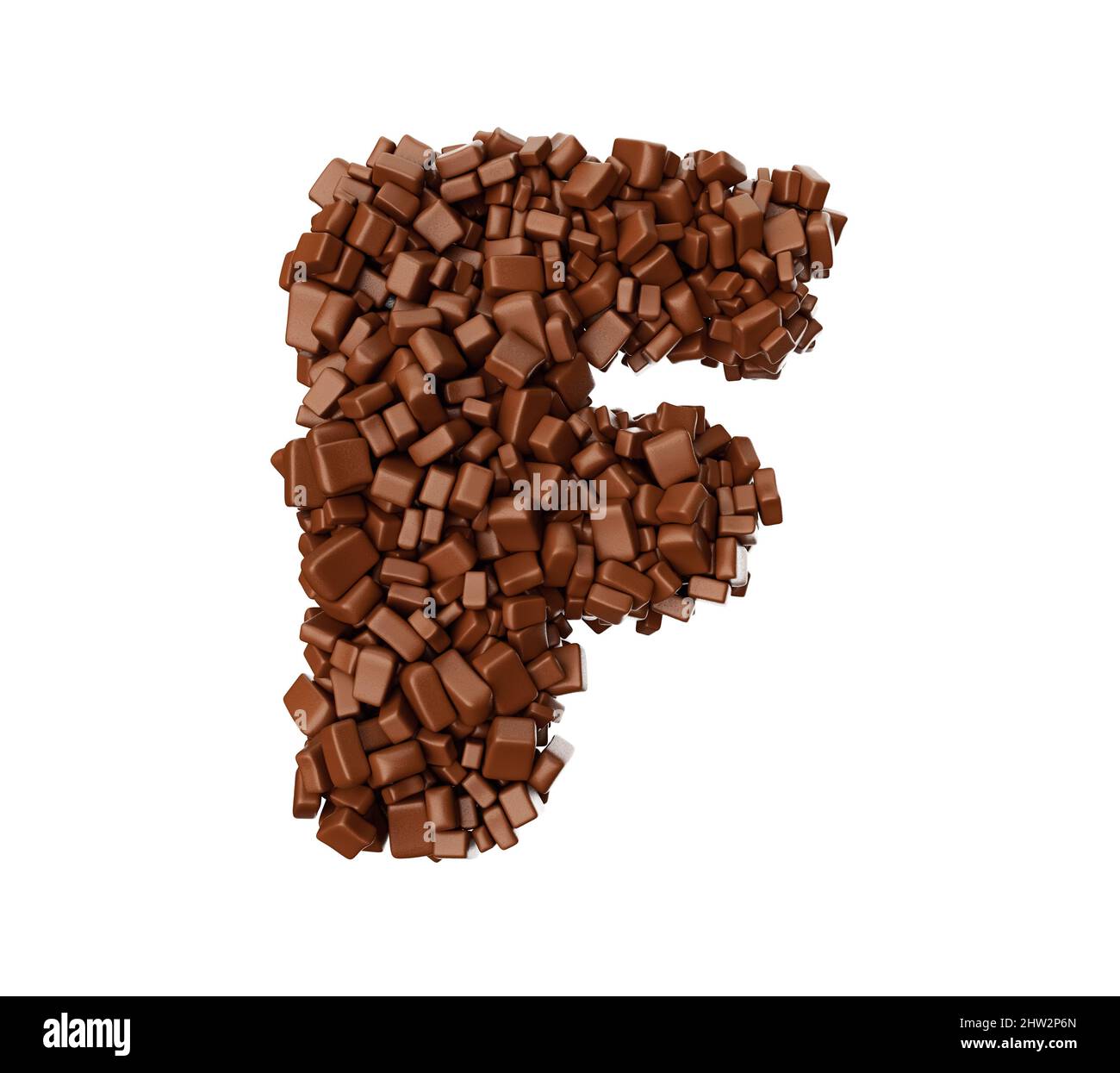 3D illustration of the letter F made of chocolate candies on the white ...