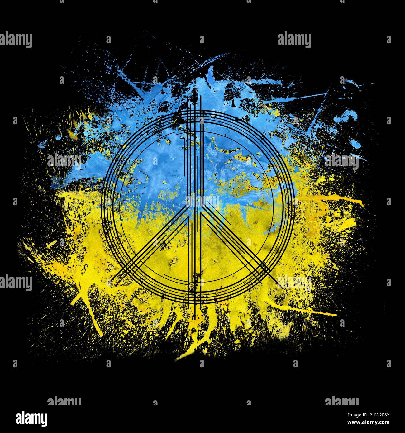 Creative political illustration with peace symbol on black background ...