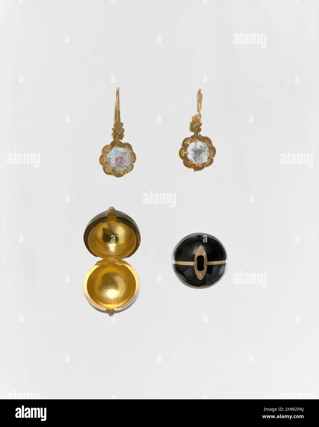 Art inspired by Pair of Earrings with Snap-on Covers, ca. 1882–85, Made ...