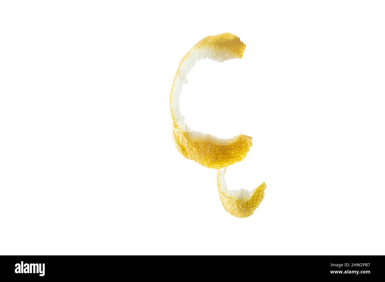 Peeled lemon peel isolate. Lemon peel on a white background. Thin skin ...