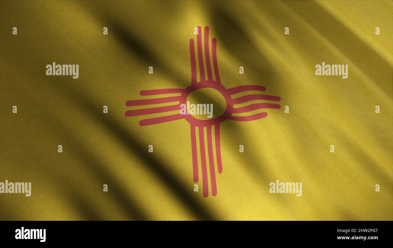 Abstract of New Mexico state's flag waving in the wind. The flag of the ...