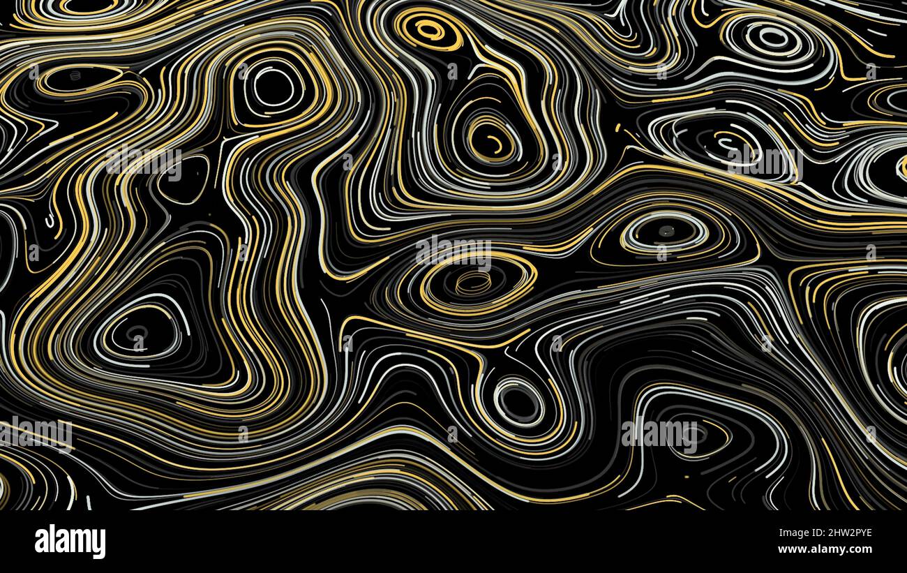 Background of pattern of curved and circular lines on black backdrop ...
