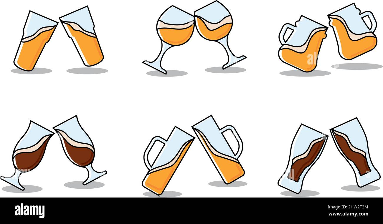 Set of beer glasses clashing each other Vector illustration Stock ...