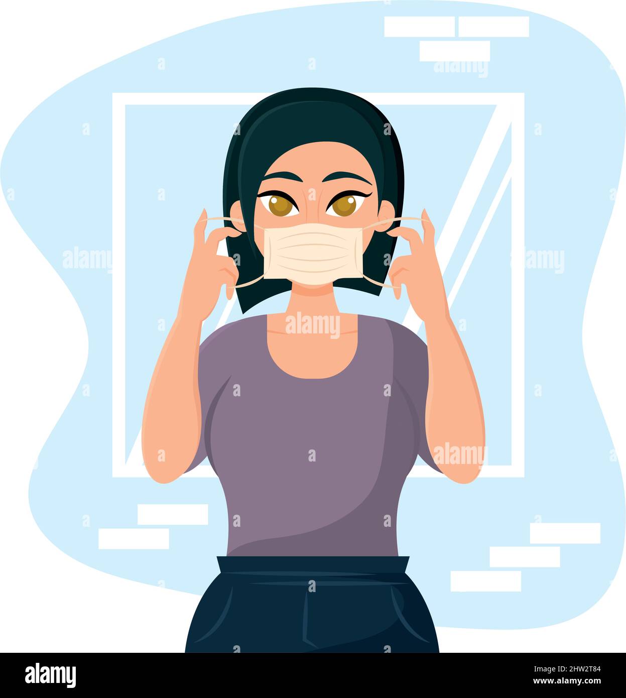 Isolated girl cartoon with face mask Prevention Vector illustration ...