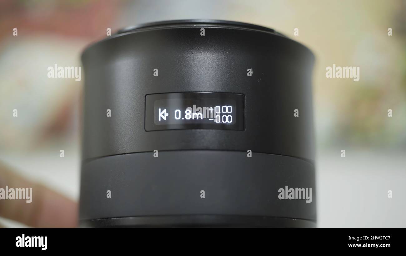 Close-up of modern electronic lens. Action. New generation of ...