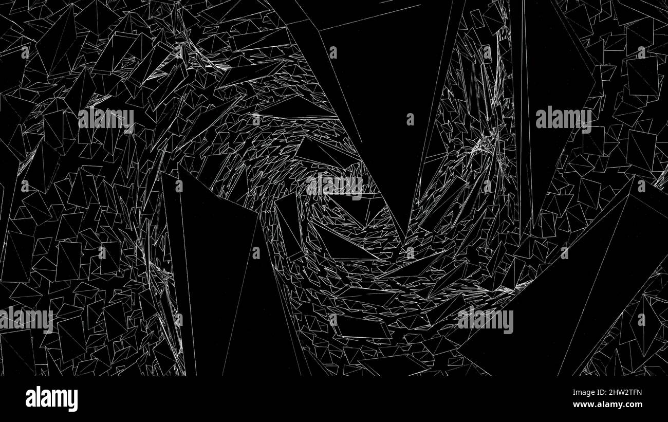 Abstract space of moving sharp triangles. Animation. Dark sharp ...