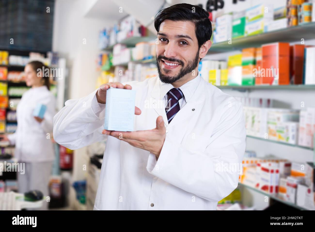 Happy pharmacist work place hi-res stock photography and images - Alamy