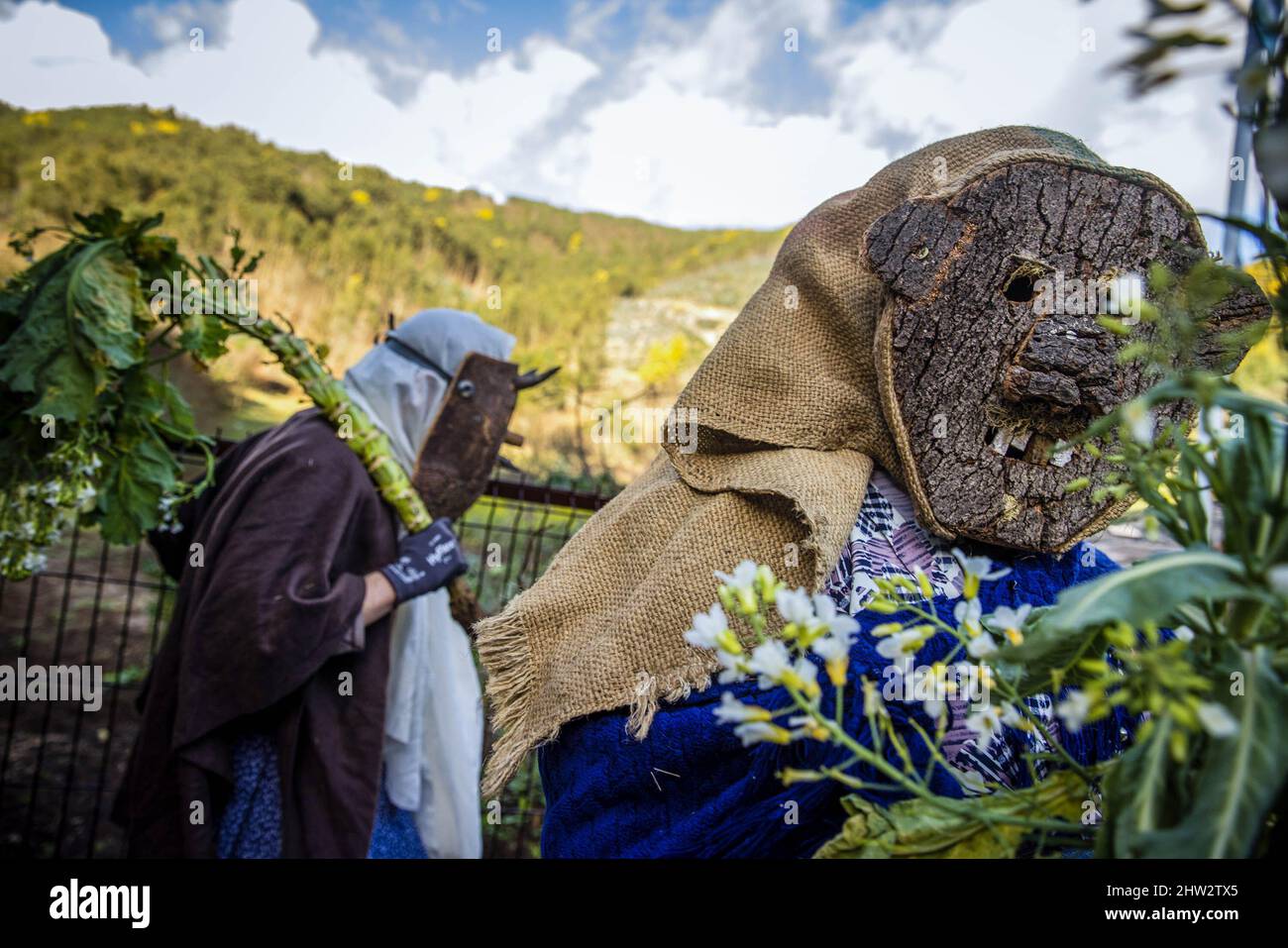 Gois, Portugal. 27th Feb, 2022. Folioes parade through the villages. In ...