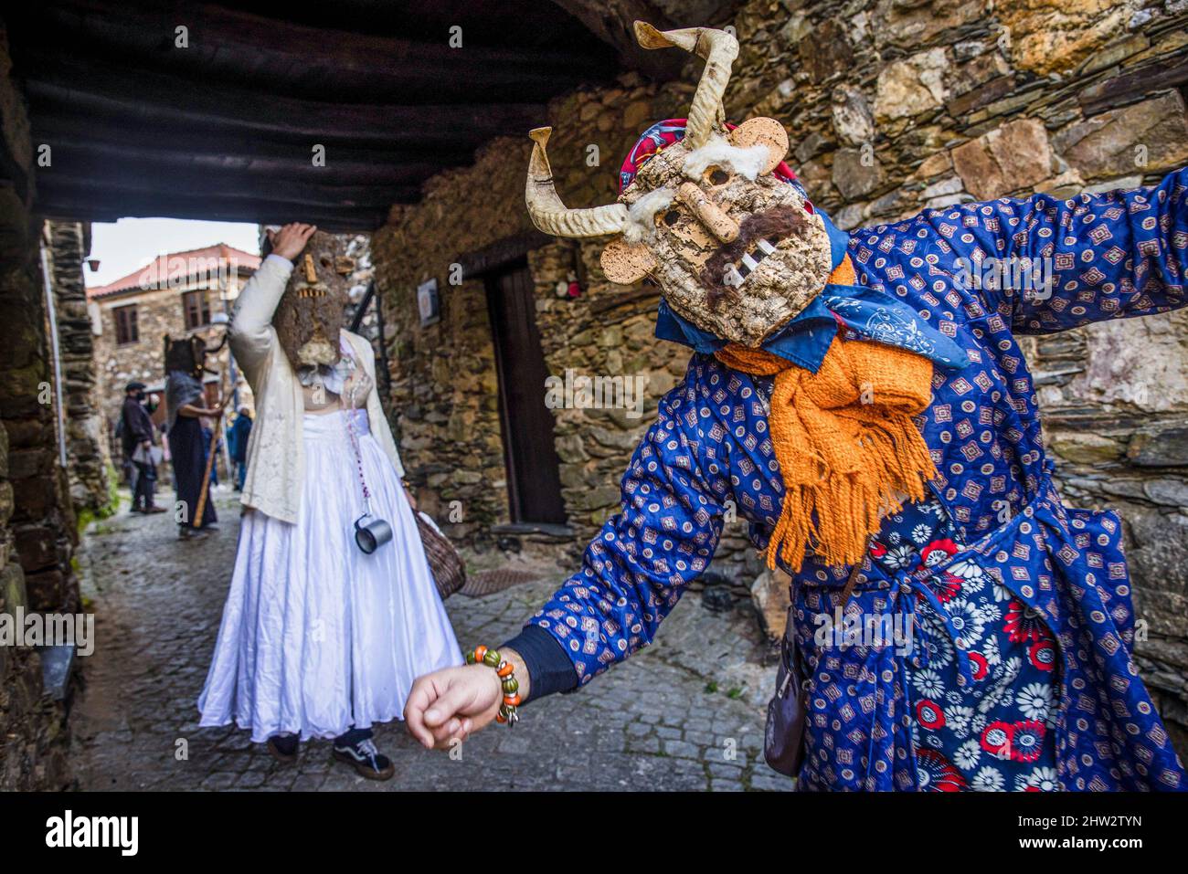 Gois, Portugal. 27th Feb, 2022. Folioes parade through the villages. In ...