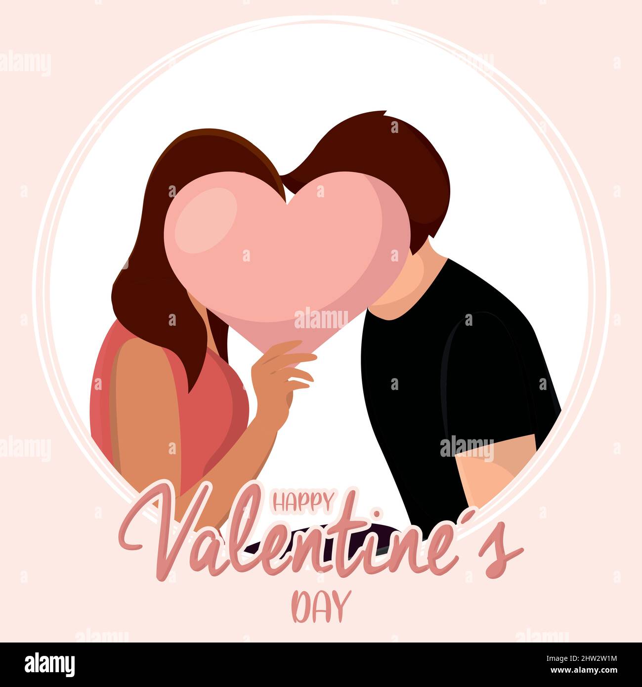 Valentine day template Cute couple kissing each other Vector ...