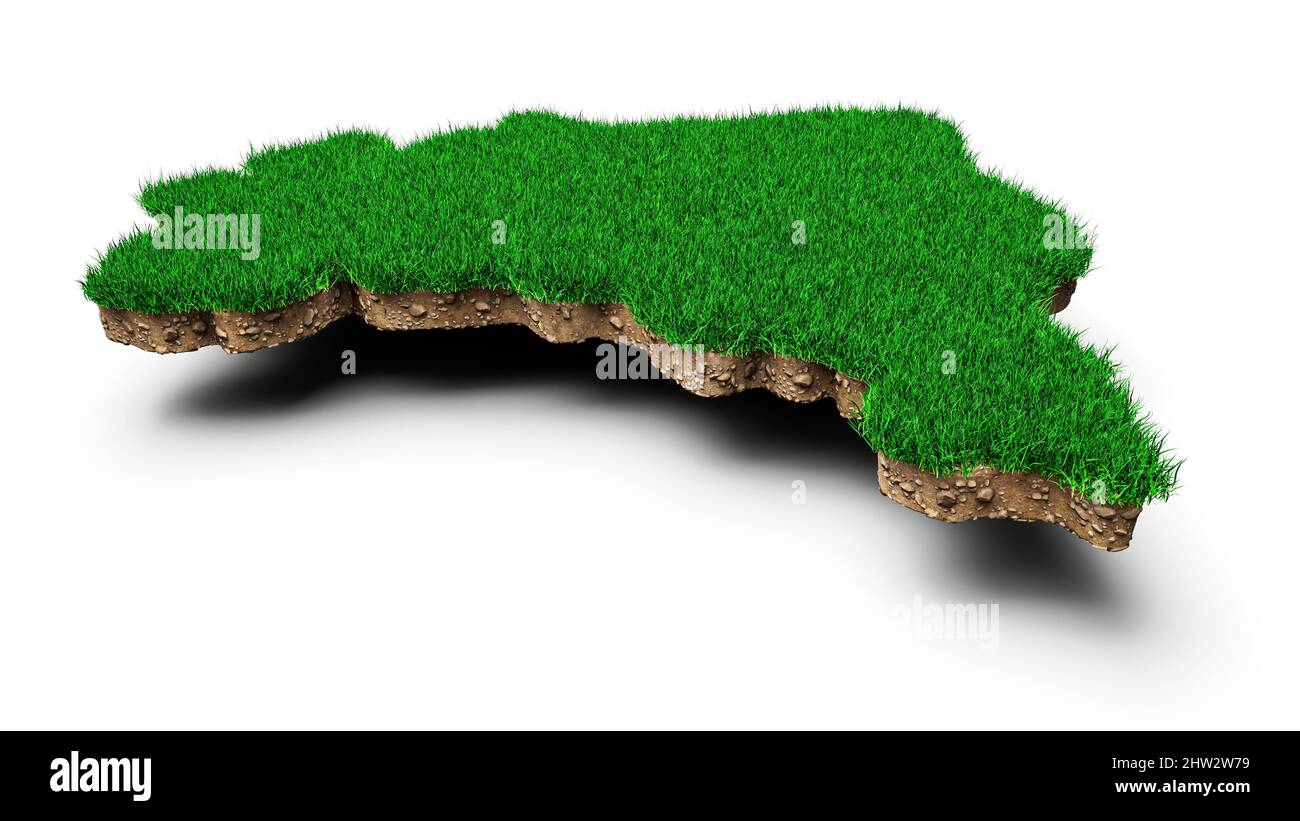 3D illustration of the map of Brazil made from grass on the white ...