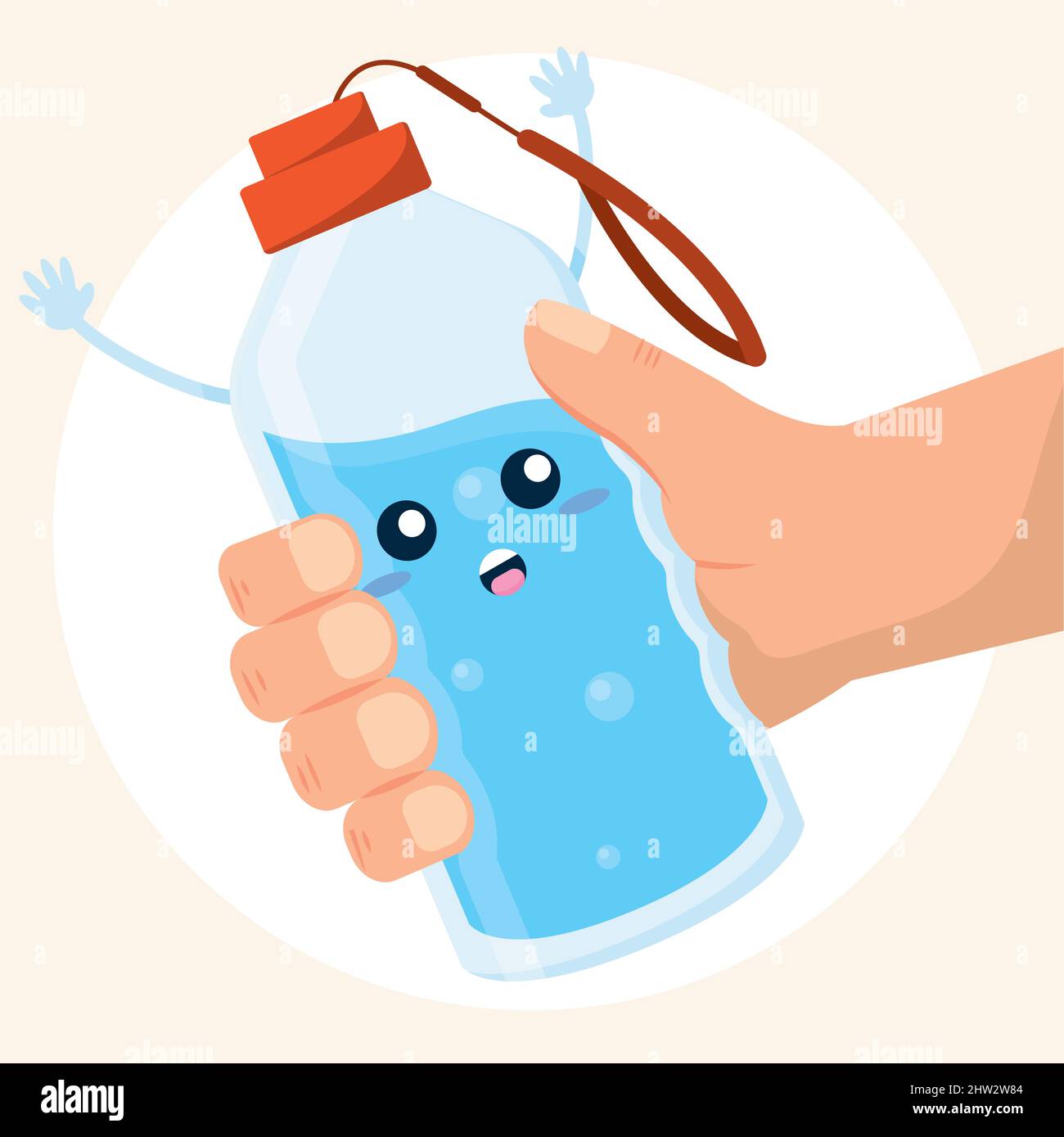 Isolated happy water bottle cartoon being hold by a hand Vector ...
