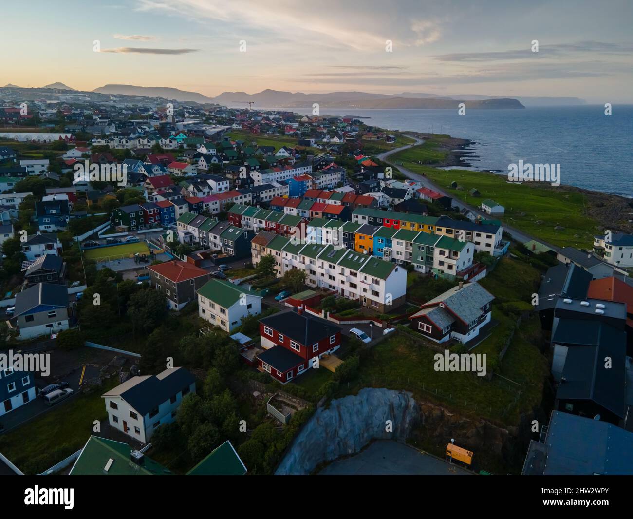 Beautiful aerial view of the city of Torshavn in the Faroe Islands and ...