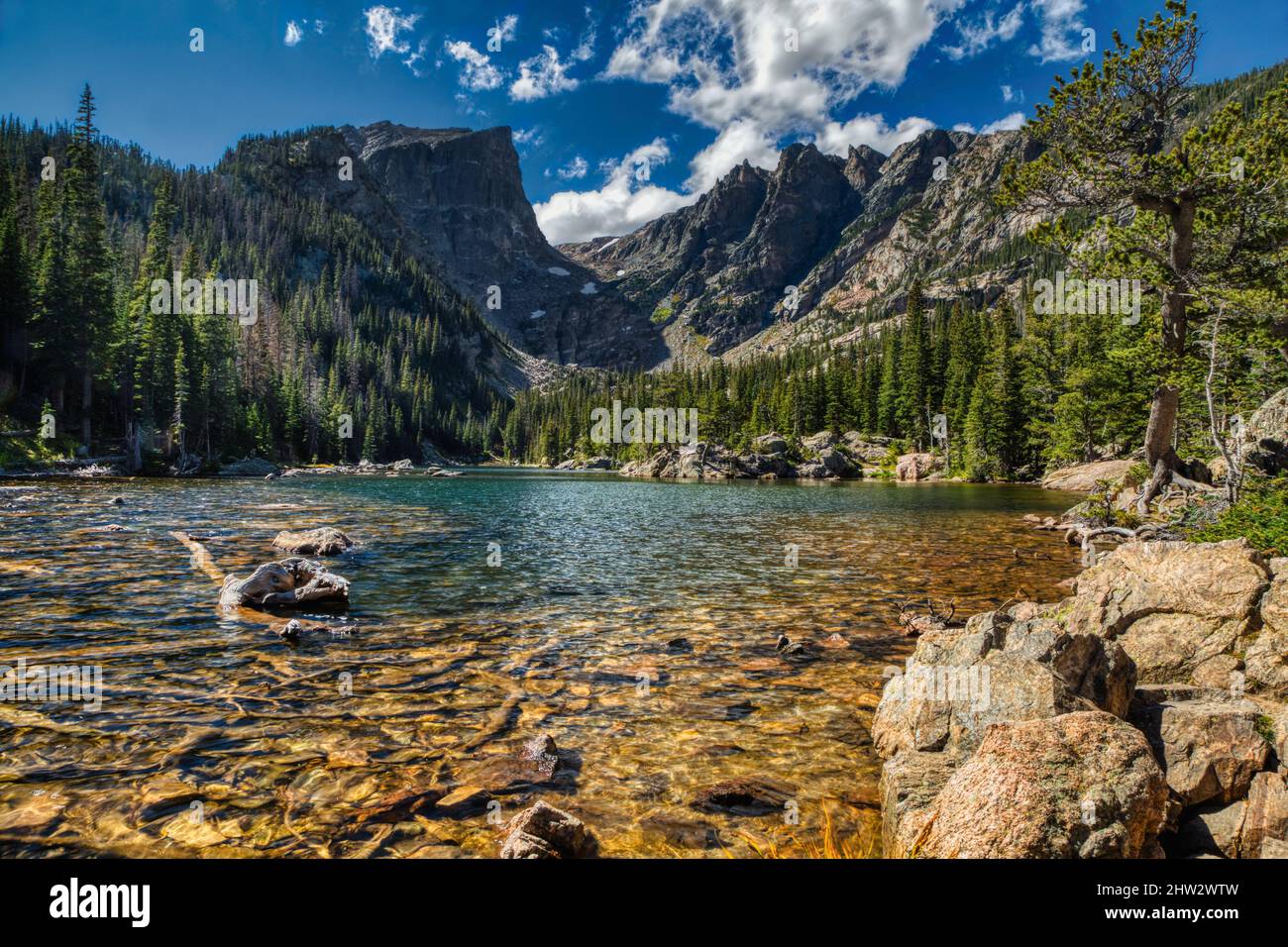 Scenic view of Dream Lake at Rocky Mountain National Park, Colorado ...