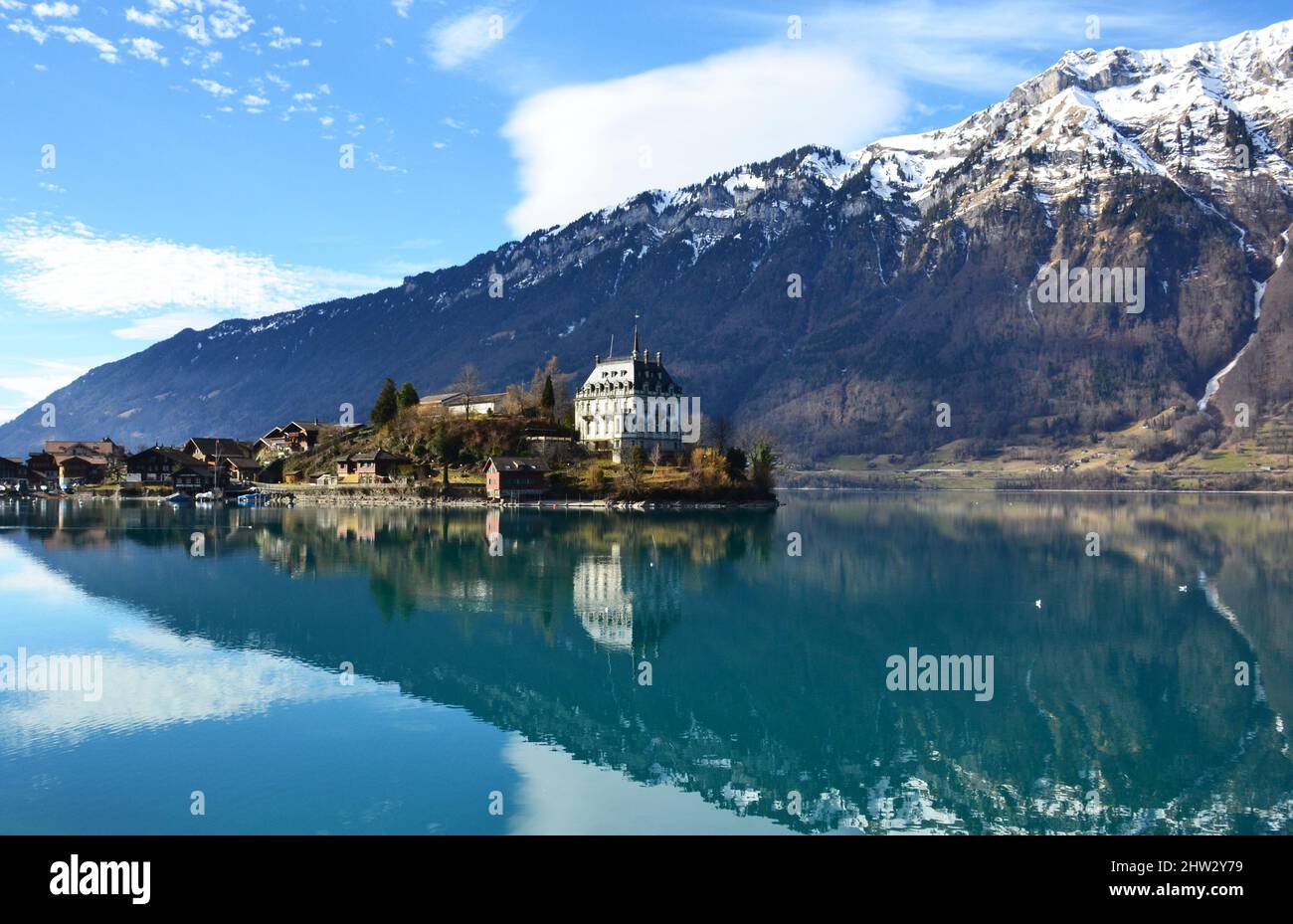 Castle Seeburg and Lake Brienz at Iseltwald, Switzerland Stock Photo ...