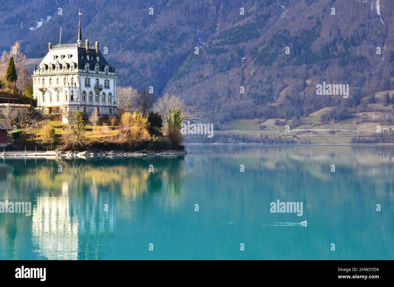 Castle Seeburg and Lake Brienz at Iseltwald, Switzerland Stock Photo ...
