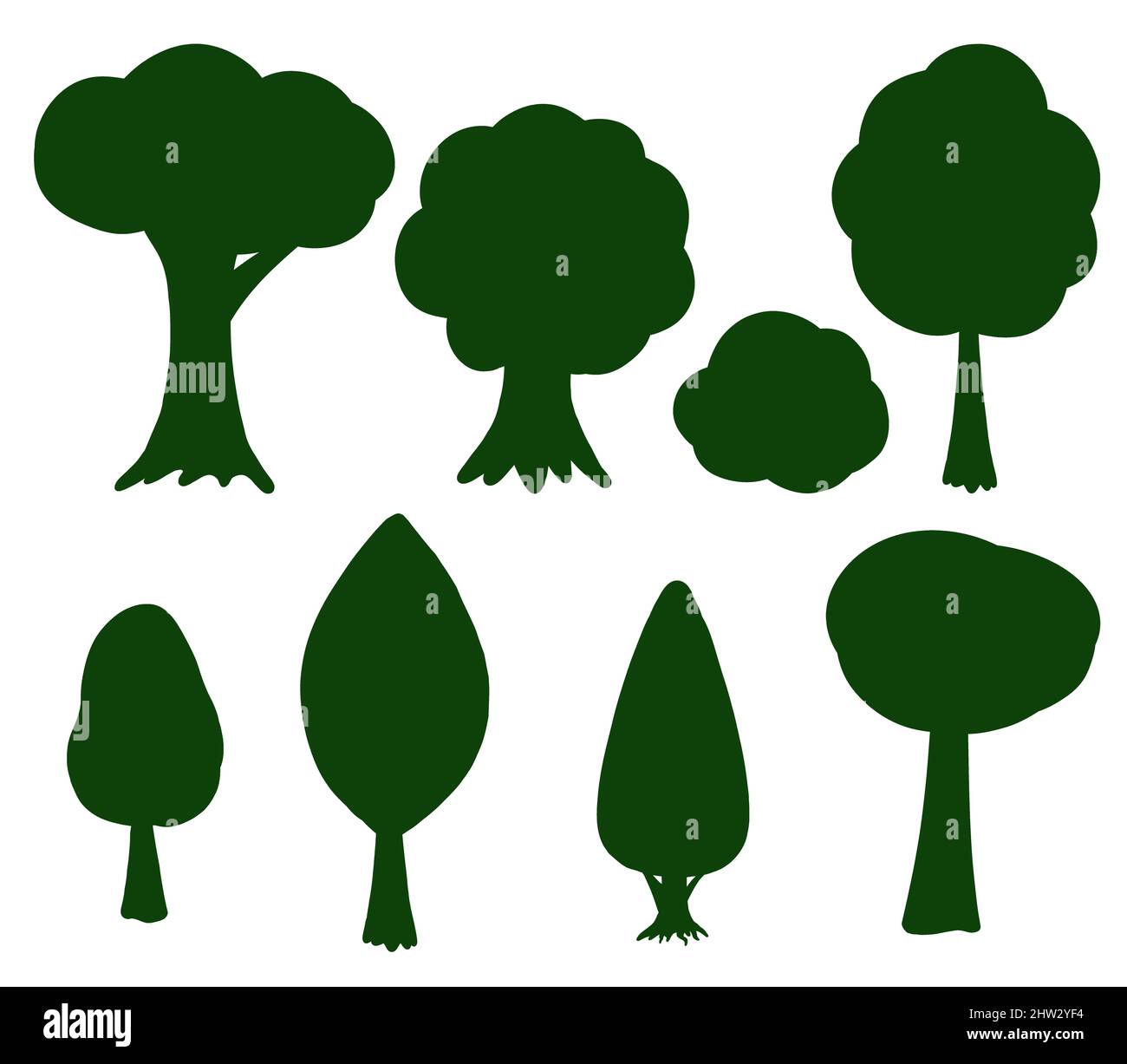 Big set of green tree silhouettes from the environment Stock Photo - Alamy