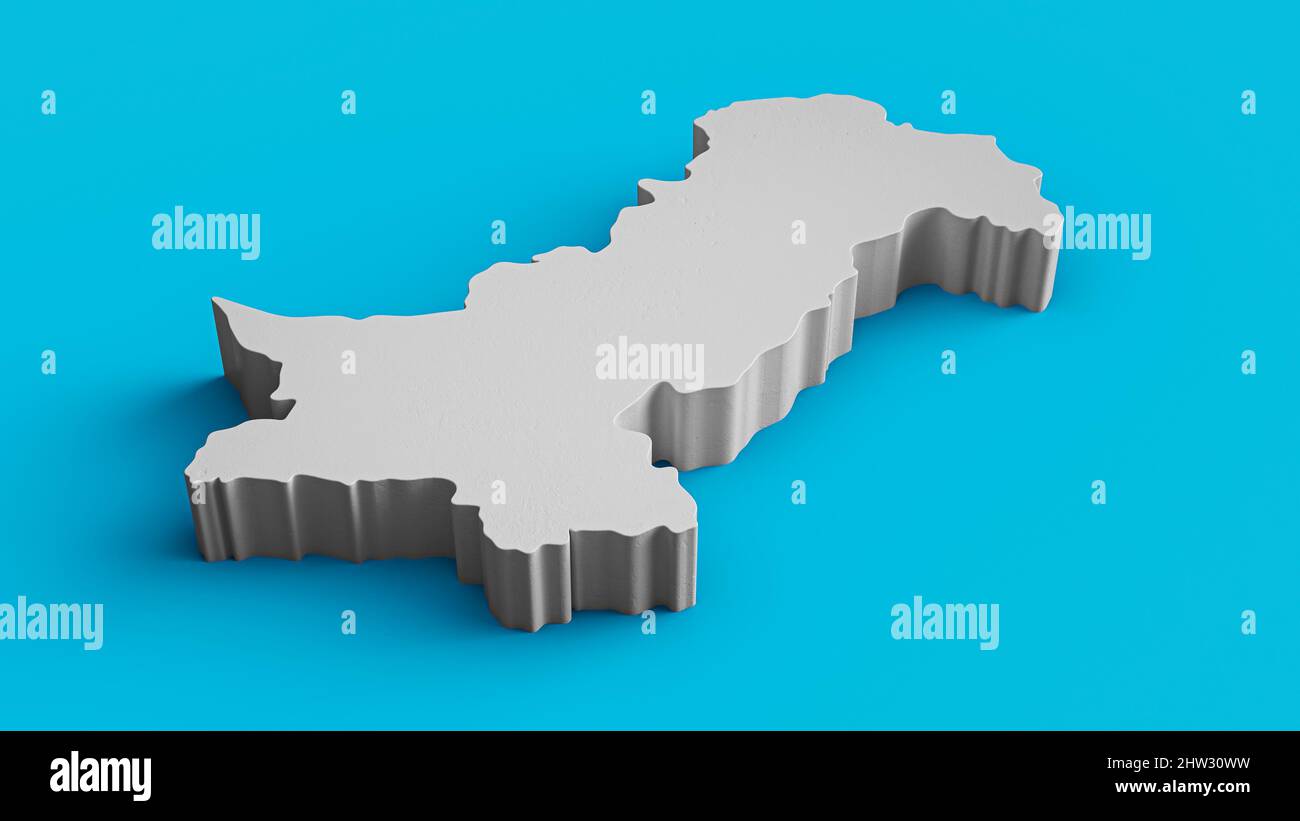 3D illustration of the topographic map of Pakistan on the blue ...