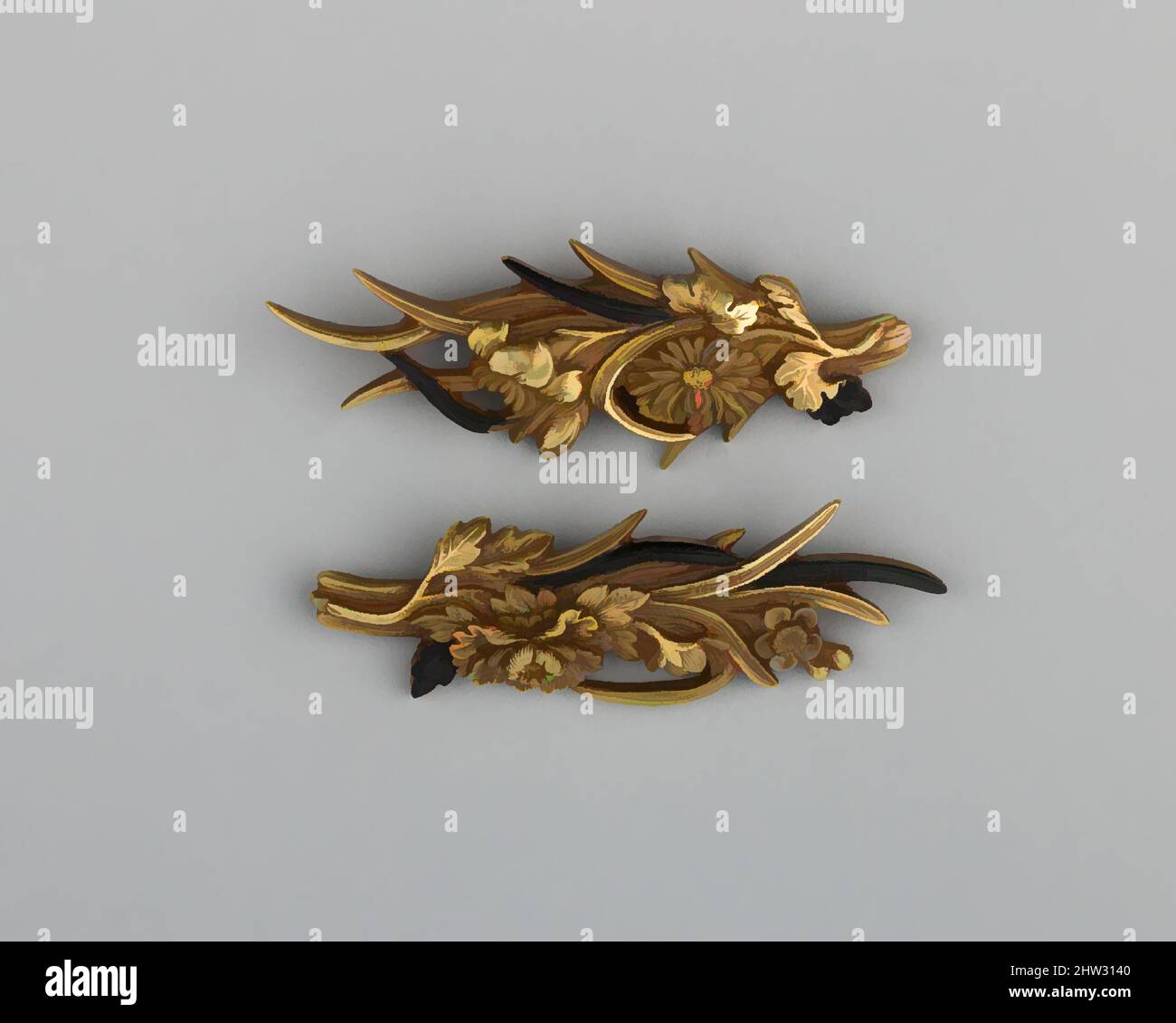 Art inspired by Pair of Sword-Grip Ornaments (Menuki), 18th century, Japanese, Copper-gold alloy ...