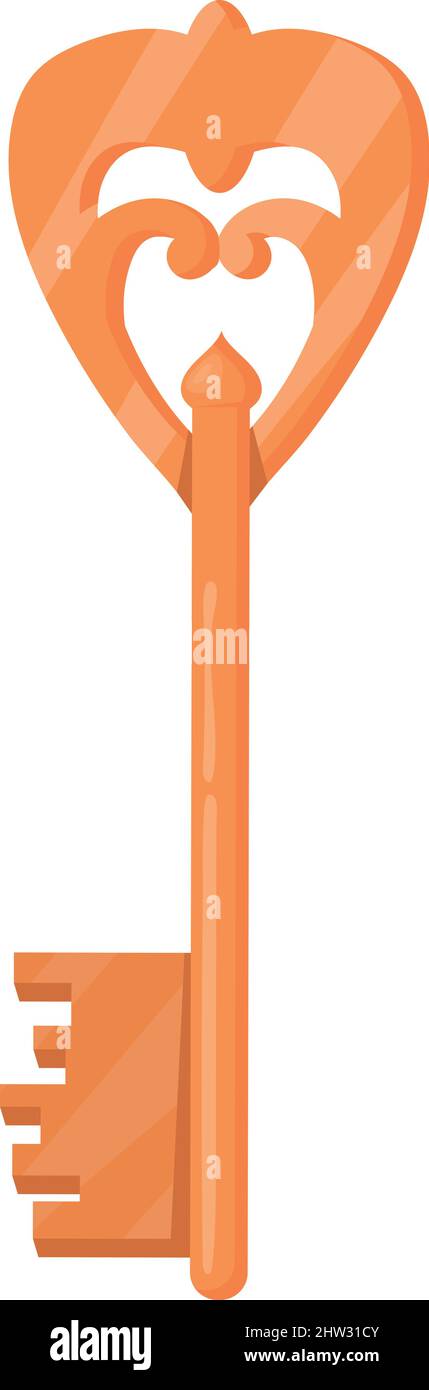 Decorative metal key. Shiny ornate cartoon icon isolated on white ...