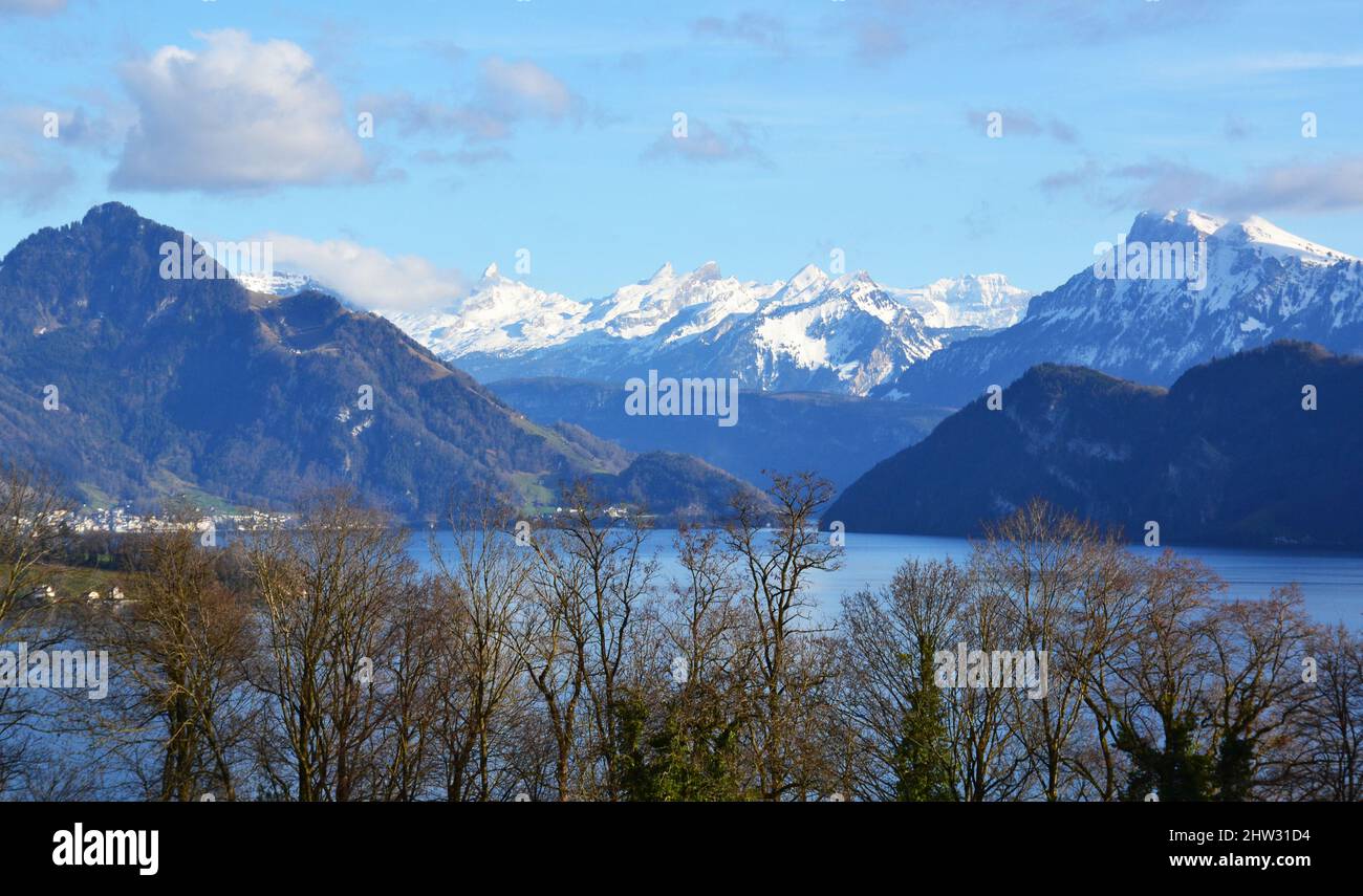 Landscape with Lucerne lake during early spring Stock Photo - Alamy