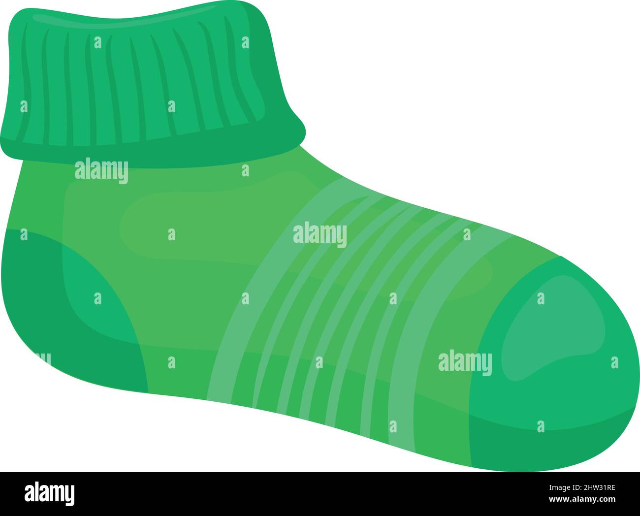 Sport sock. Green striped cartoon fashion icon isolated on white ...