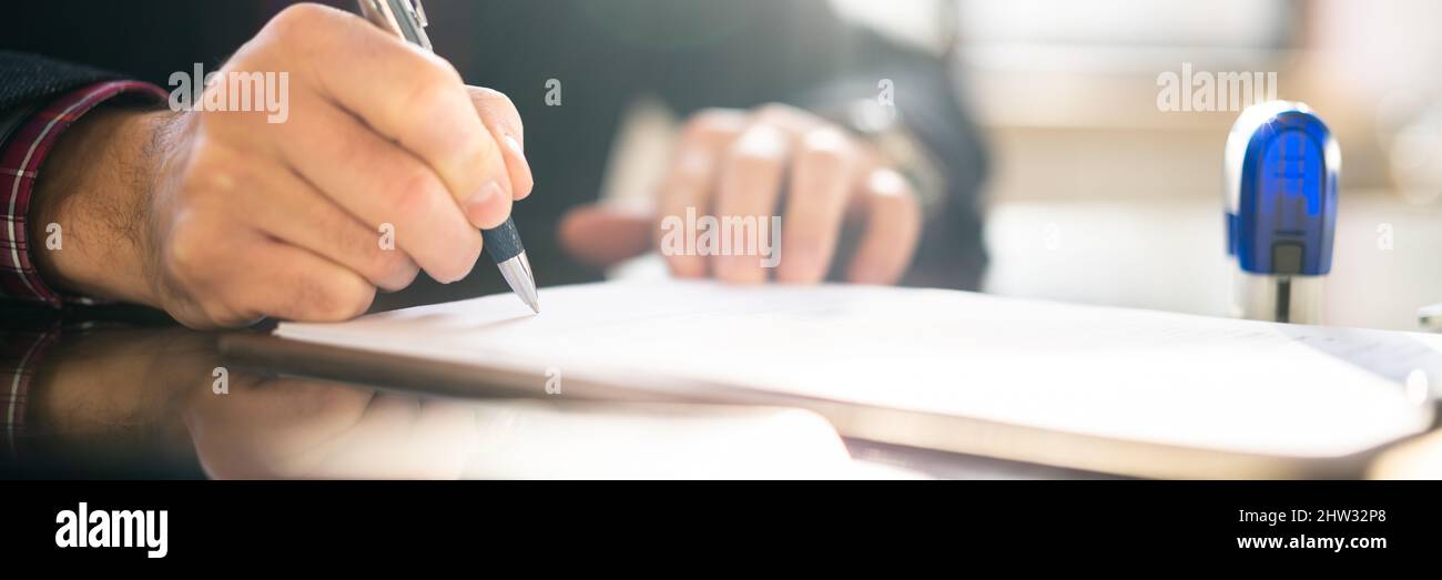 Lawyer Signing Business Contract Legal Document Paper Stock Photo - Alamy