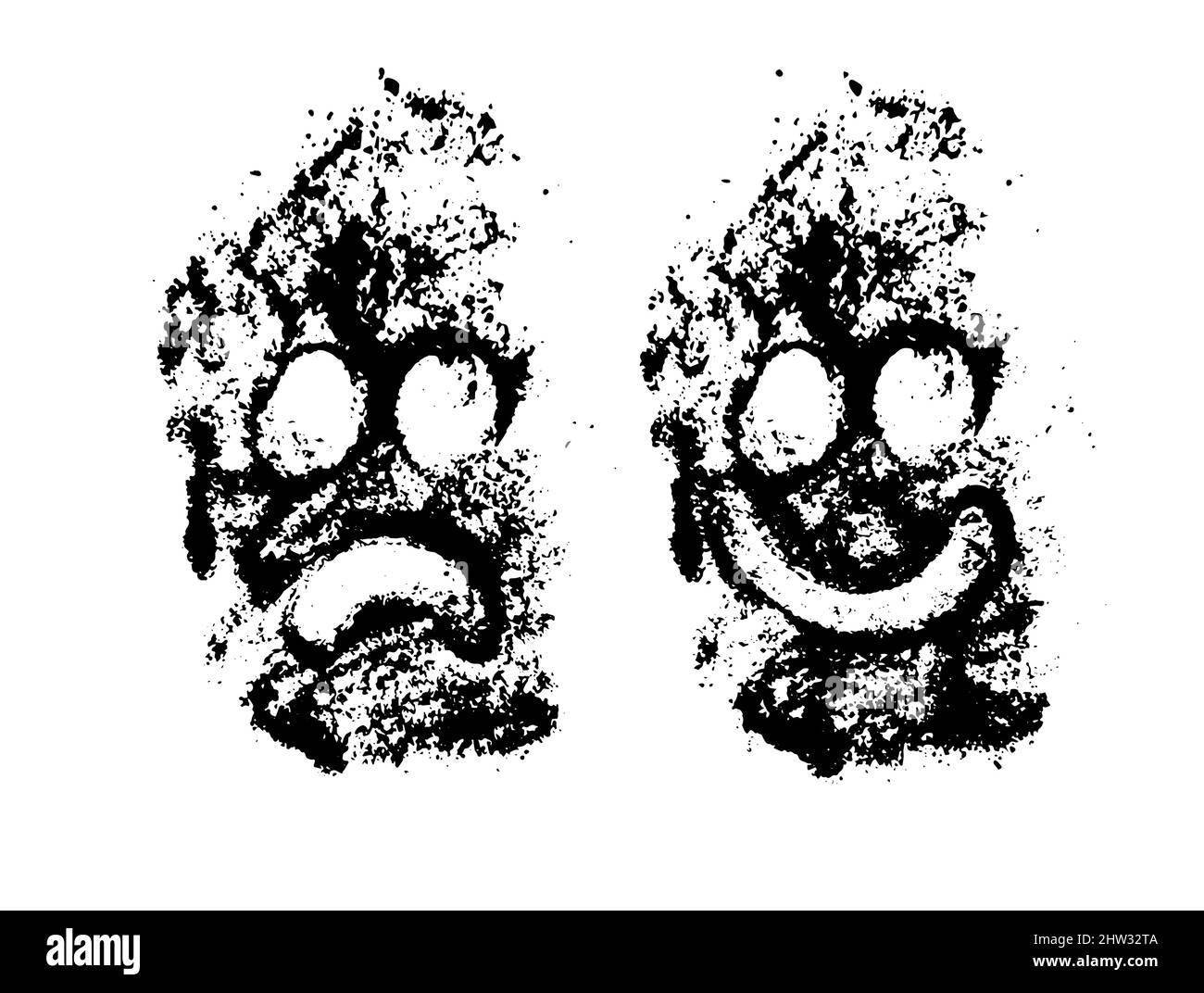 Smiley face made of chocolate syrup is isolated on a white background ...