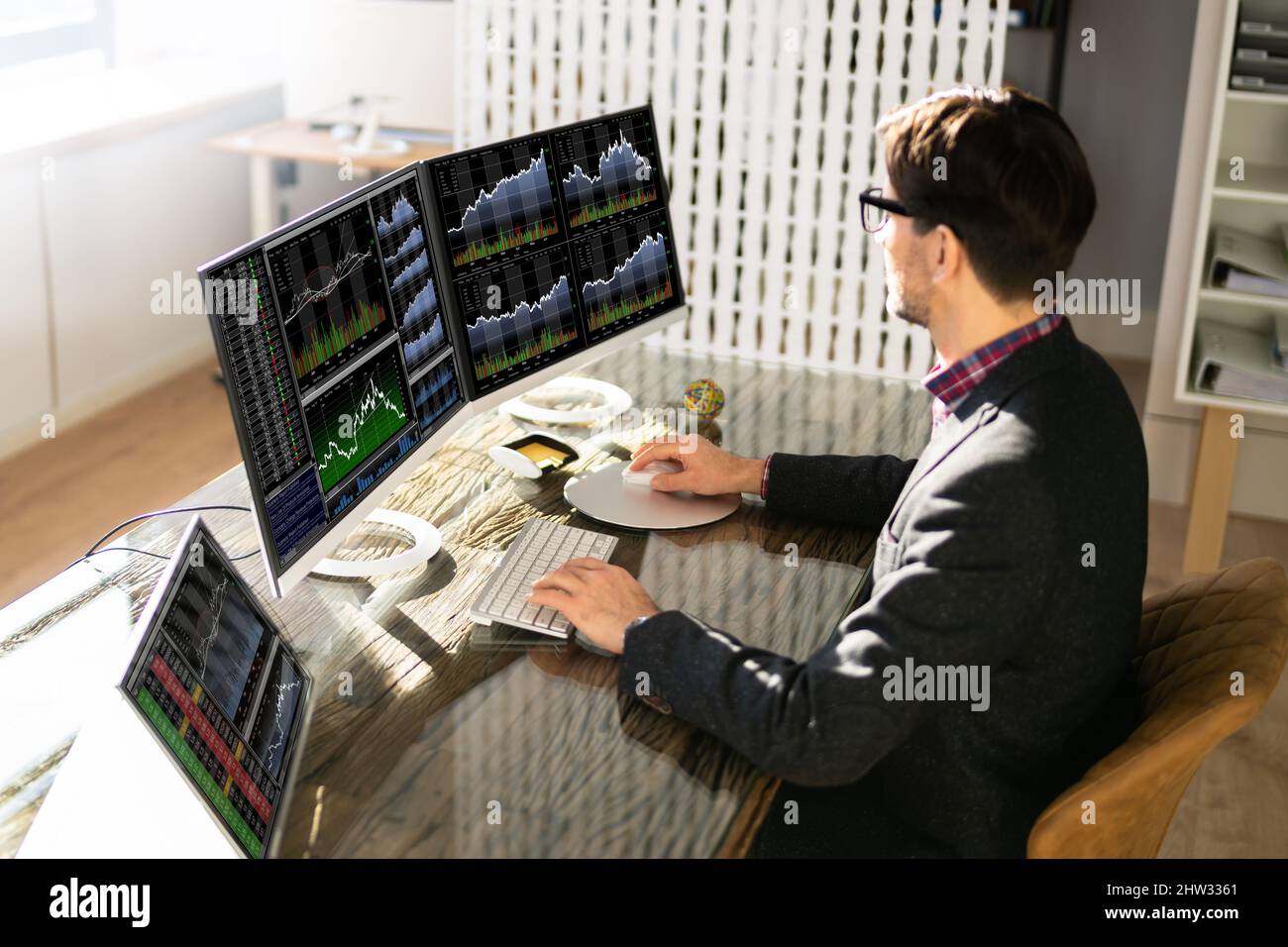 Man Trading Stock Market Exchange Online On Computer Screen Stock Photo ...