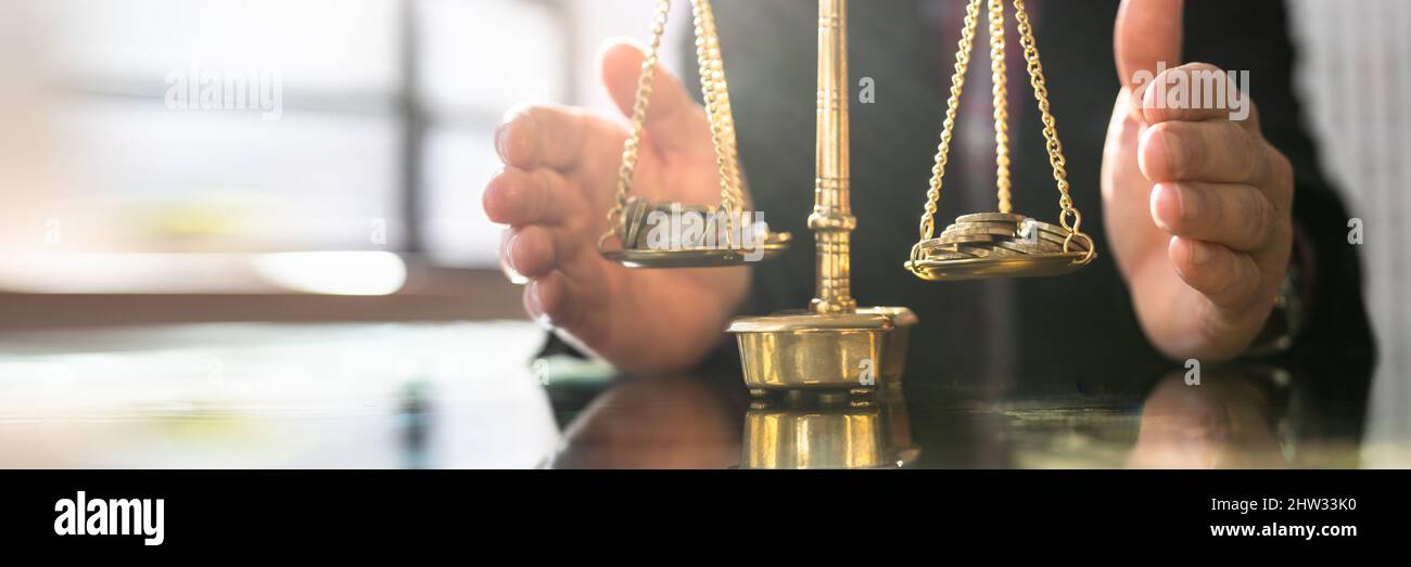 Money On Justice Scale. Lawyer Protecting Wealth Balance Stock Photo ...
