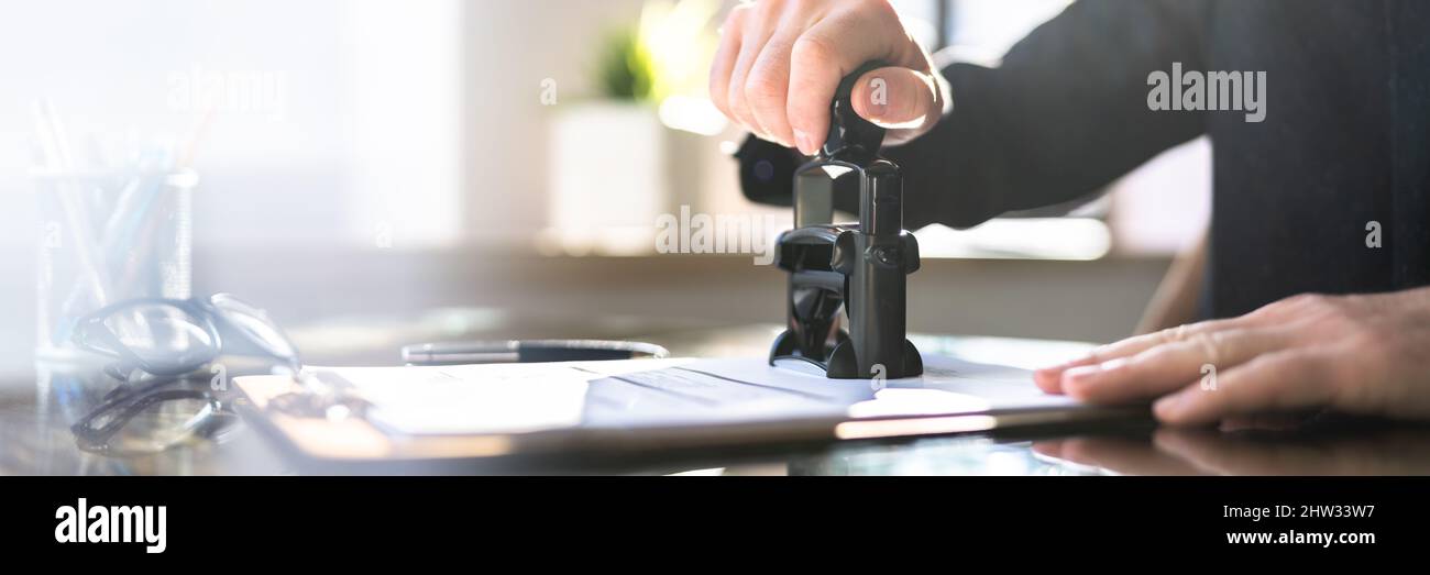 Approved Paper Document Stamp. Permit Rubber Stamper Stock Photo - Alamy