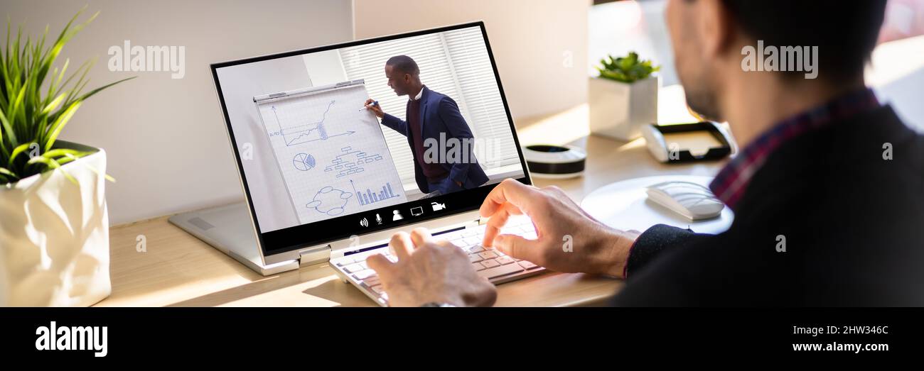 Online Virtual Video Conference Training On Laptop Computer Stock Photo ...