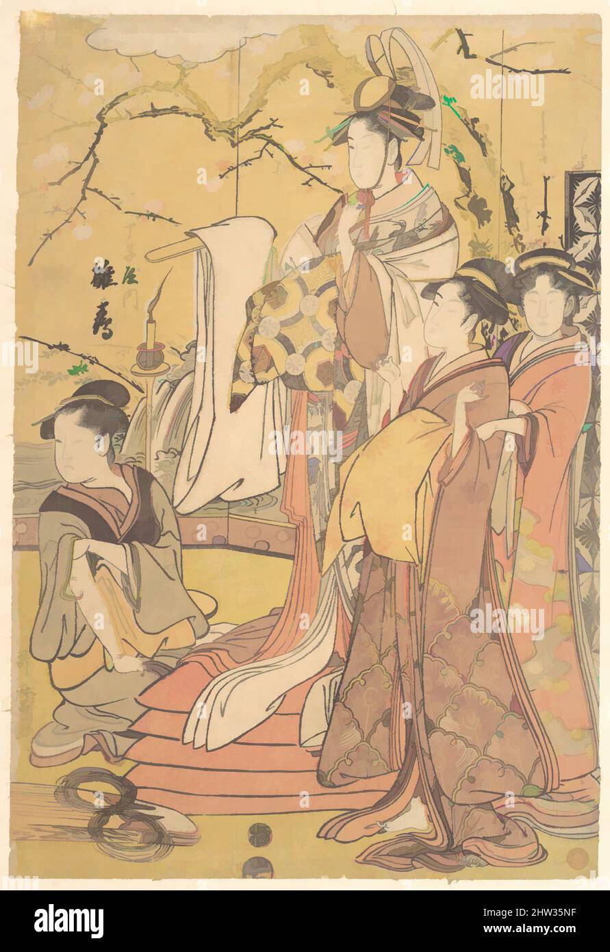 Art inspired by 丁子屋内雛鶴, The Oiran Hinazuru of Chojiya Standing upon a ...