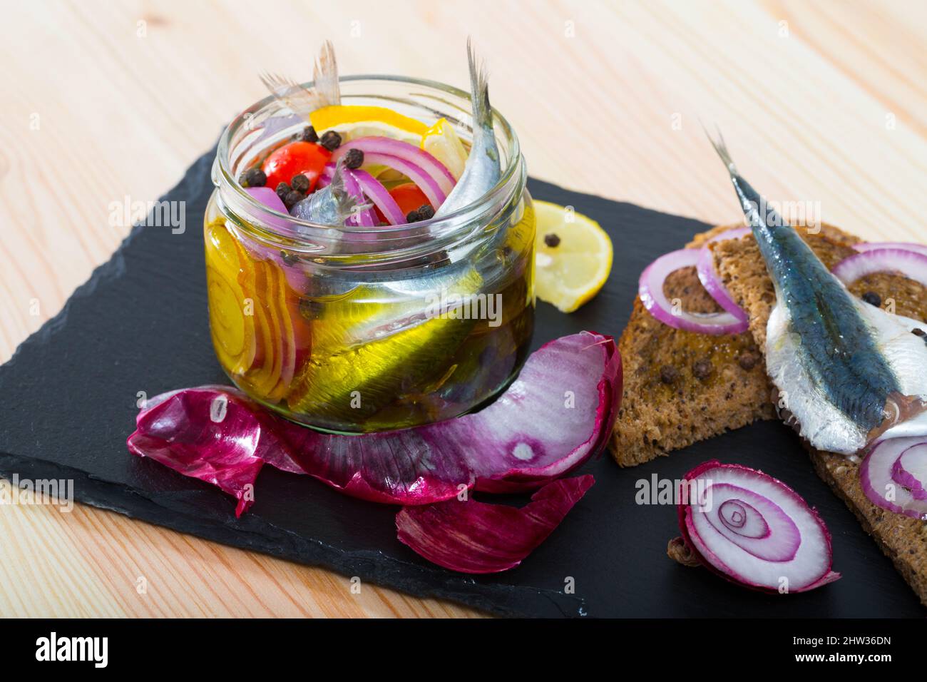 Homemade pickled sprats Stock Photo - Alamy