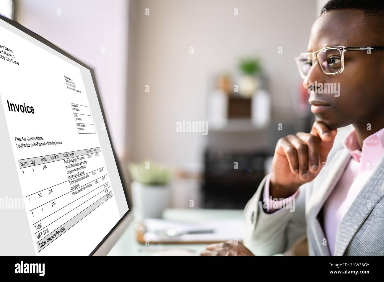 Tax Account Invoice Spreadsheet Report On Computer Monitor Stock Photo ...