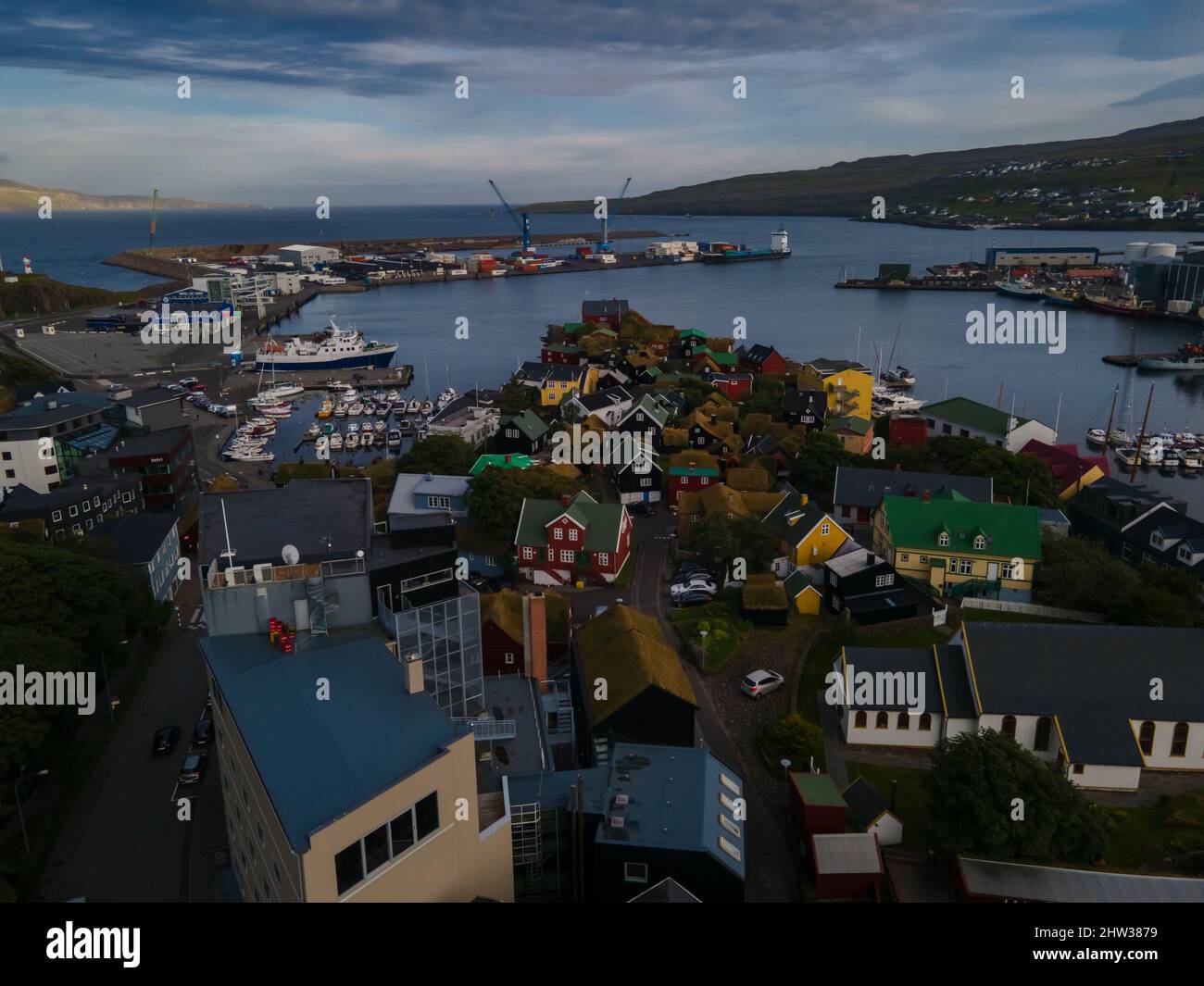 Beautiful aerial view of the city of Torshavn in the Faroe Islands and ...